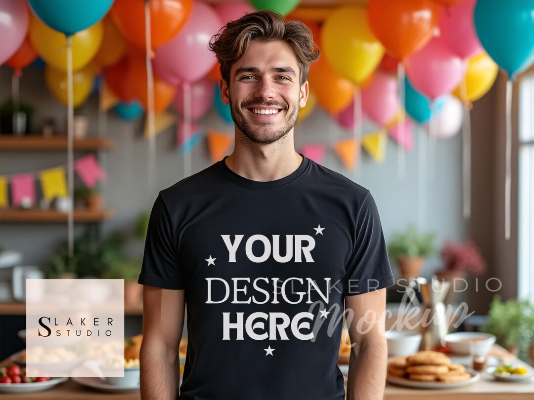 Young Man Birthday T-shirt Mockup Mens Blank Black Tee Mock-up for ...