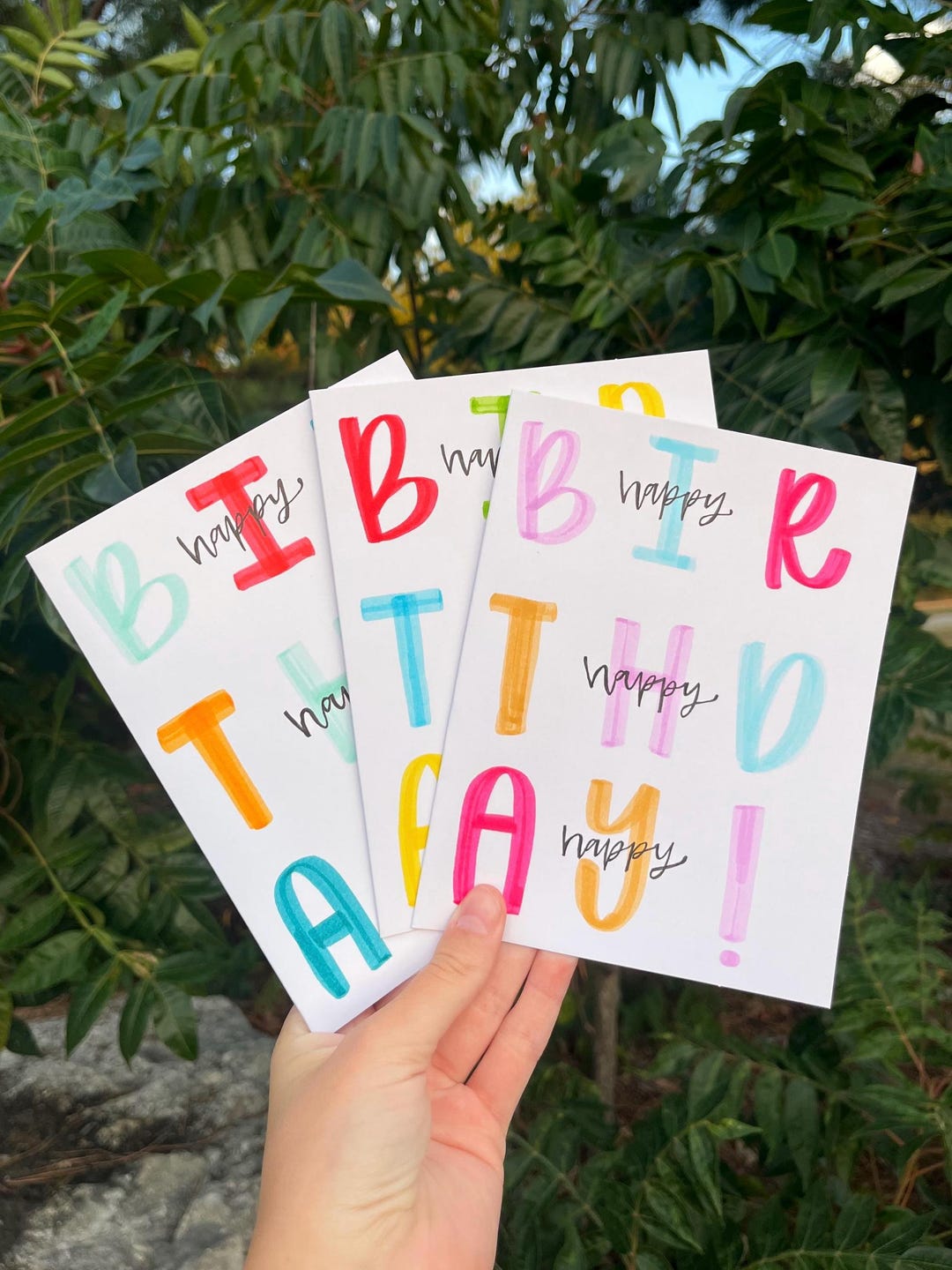Set of 3 Birthday Cards - Block Letters Theme - Birthday Card Pack ...