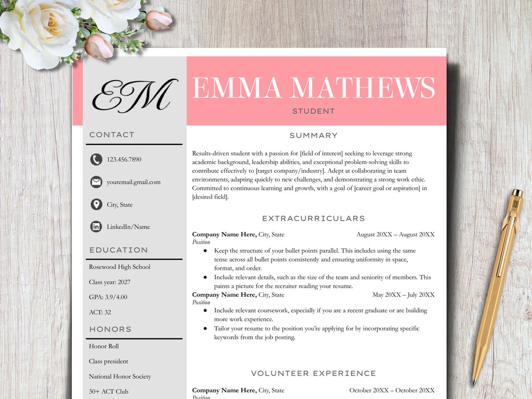 Student Resume High School College Template, No Experience, Entry Level ...