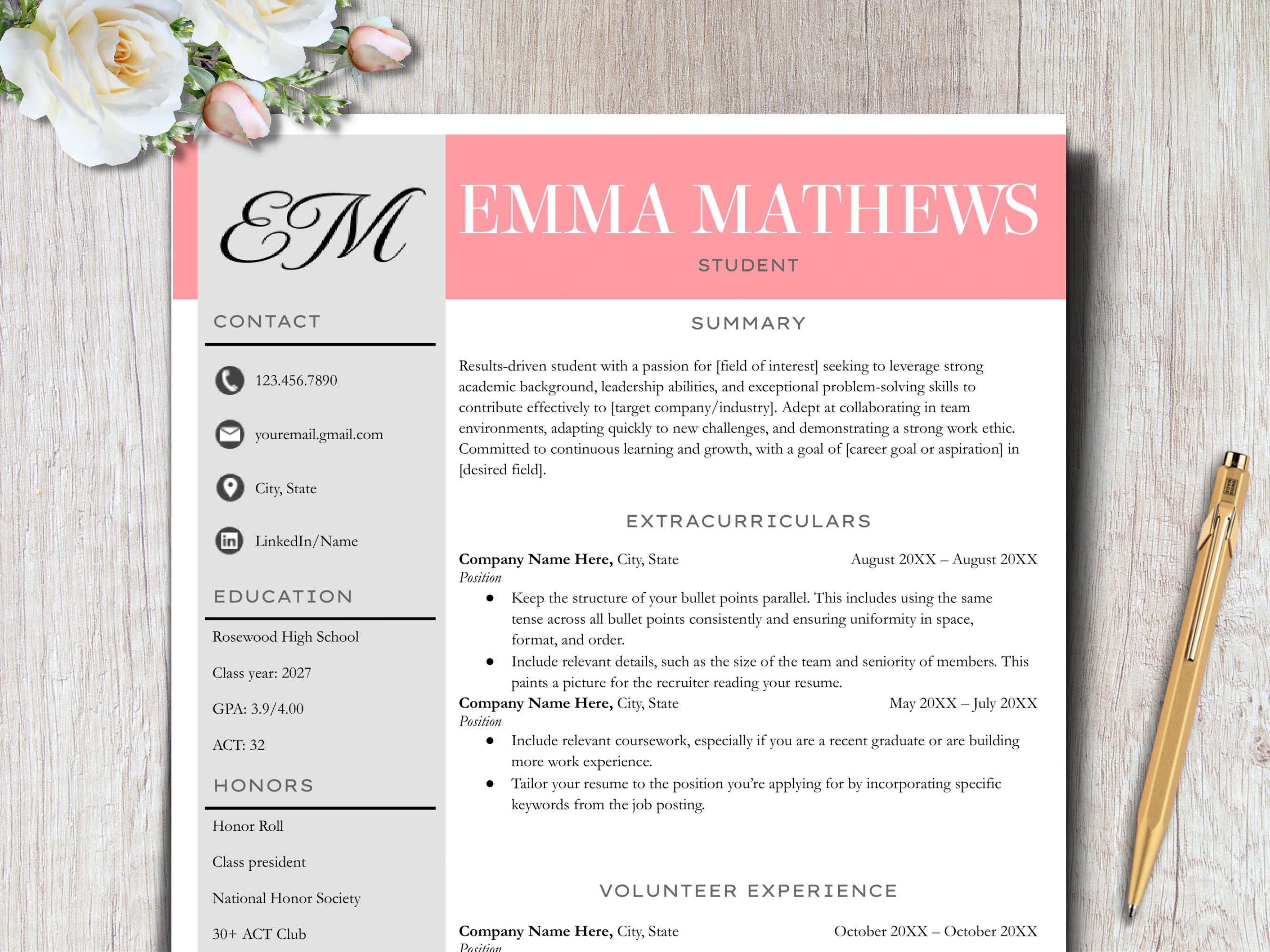 Student Resume High School College Template, No Experience, Entry Level ...