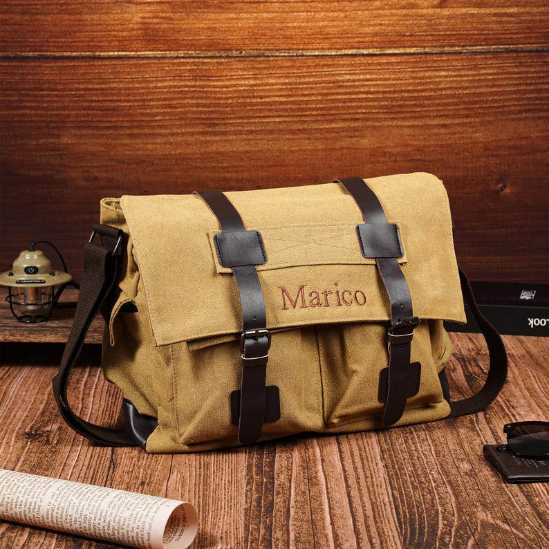 Personalized Canvas Messenger Bag: Laptop Crossbody Briefcase ...