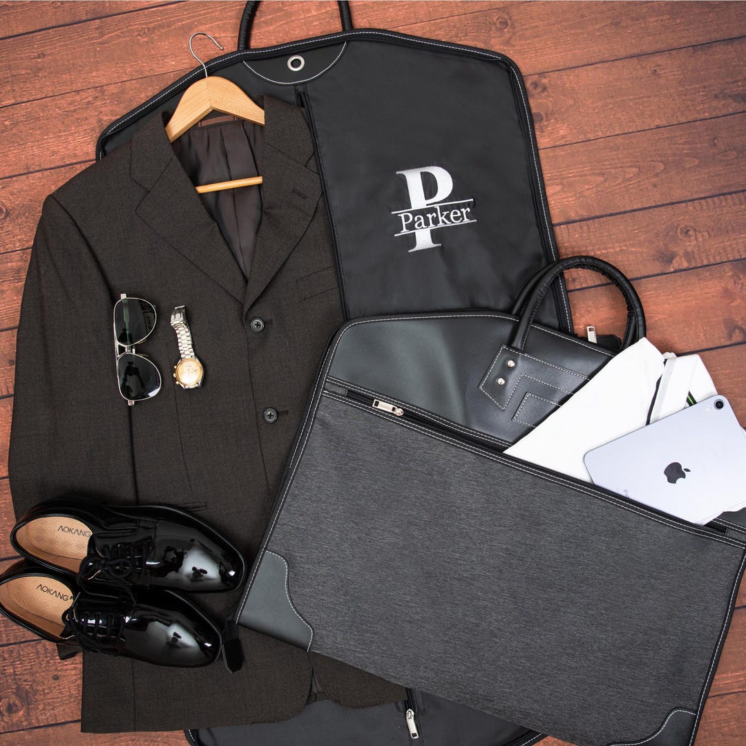 Personalized Suit Bag: Groomsmen Gift, Custom Name Leather Handle ...