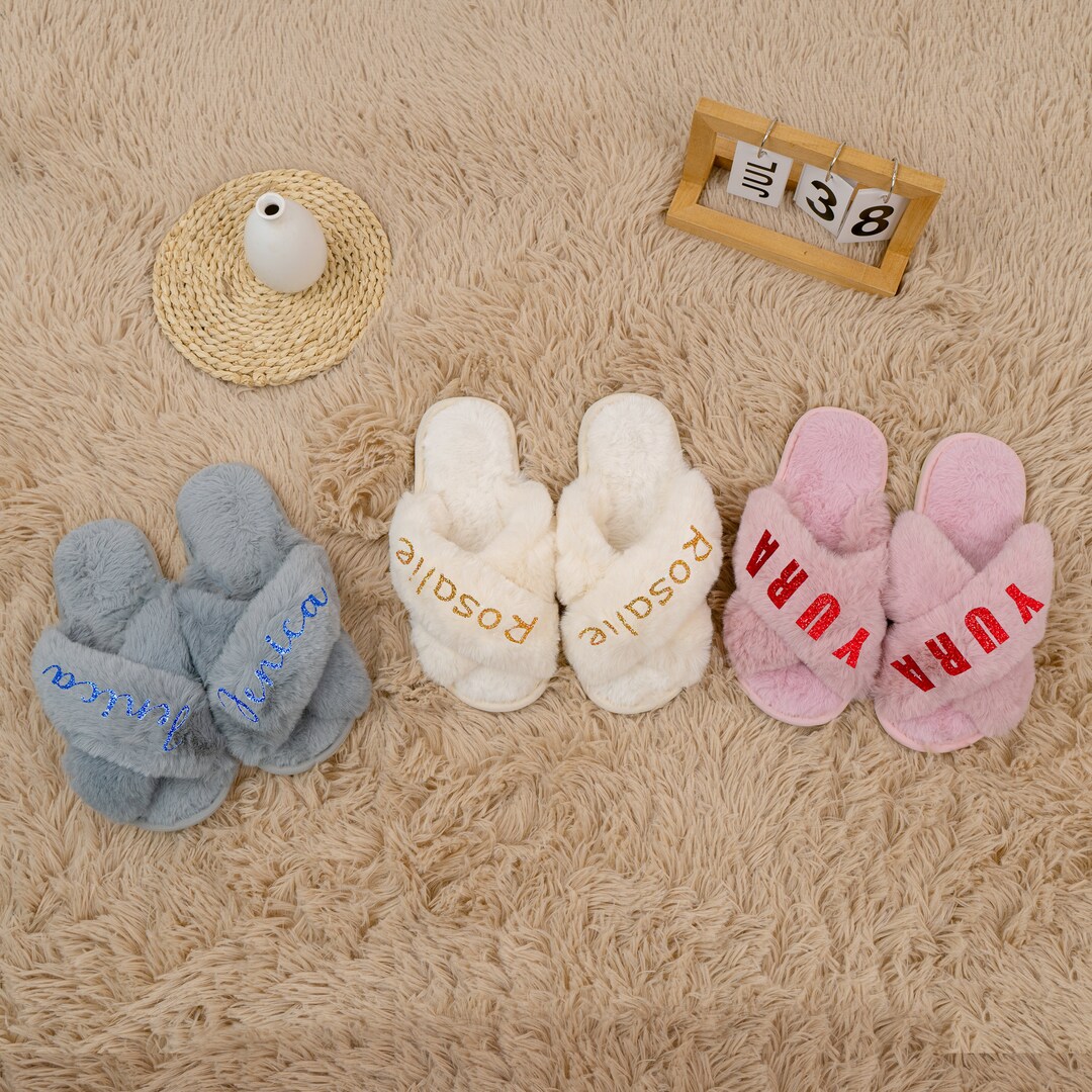 Personalized Fluffy Slippers Gifts for Women, Custom Bride Slippers ...