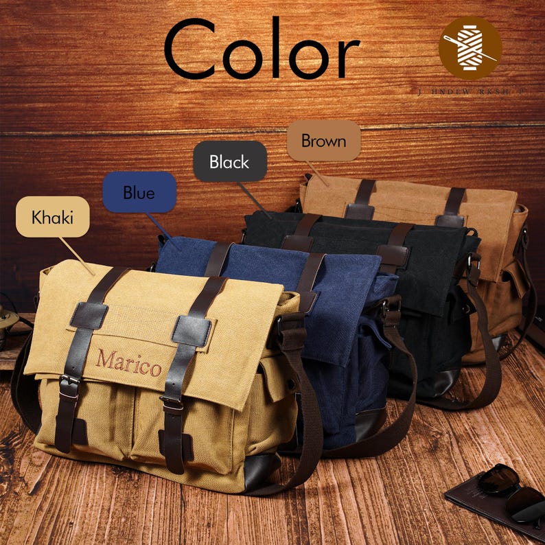 Personalized Canvas Messenger Bag: Laptop Crossbody Briefcase ...