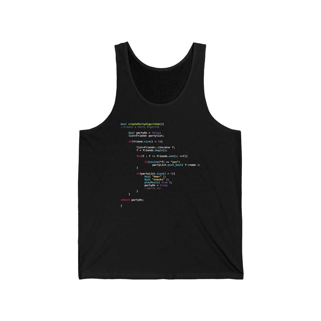 Party Algorithm Tank Top | Funny Programmer | Javascript Coding | Geek ...
