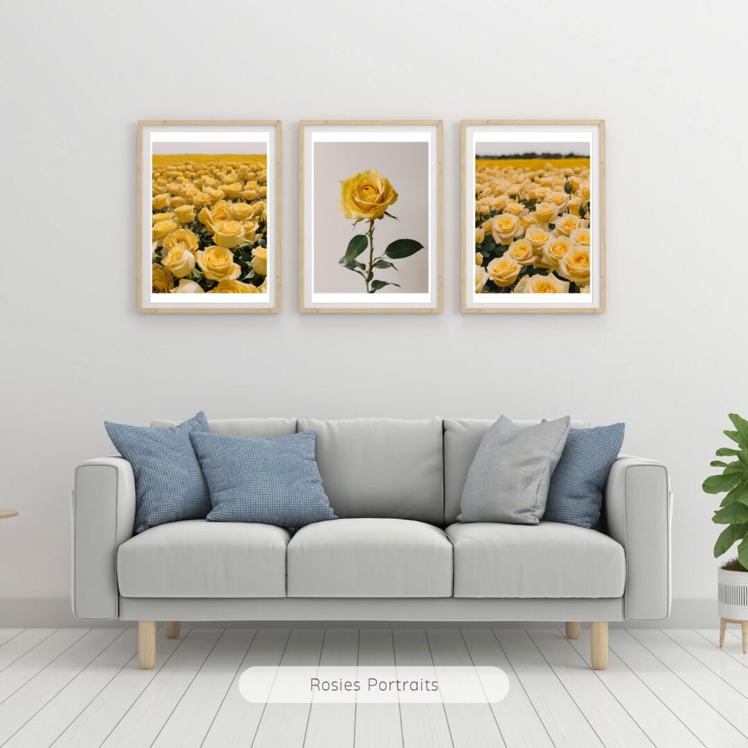 Yellow Rose Wall Art Set of 5 Prints, Printable Garden Wall Art ...