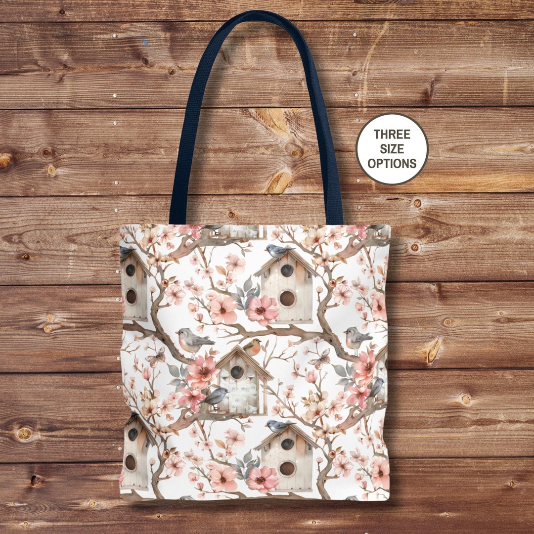 Floral Birdhouse Tote Bag, Cottagecore Reusable Shopping Book Bag ...