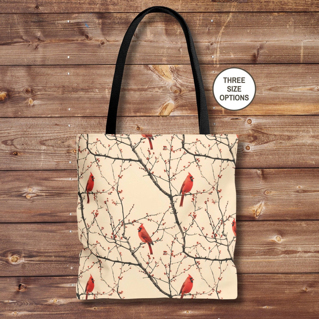 Red Cardinal Tote Bag, Bird Lover Reusable Shopping Bag, Birding Book ...