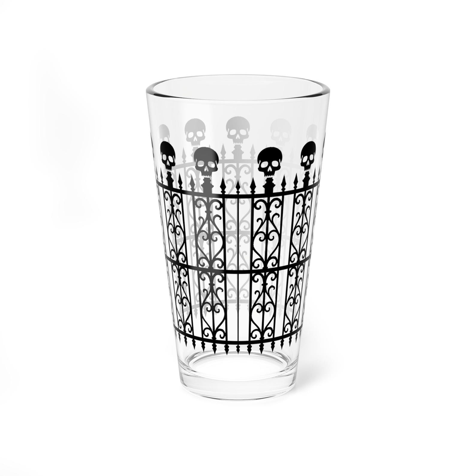 Gothic Skull Fence Mixing Glass - Unique 16oz Drinkware, Perfect for ...