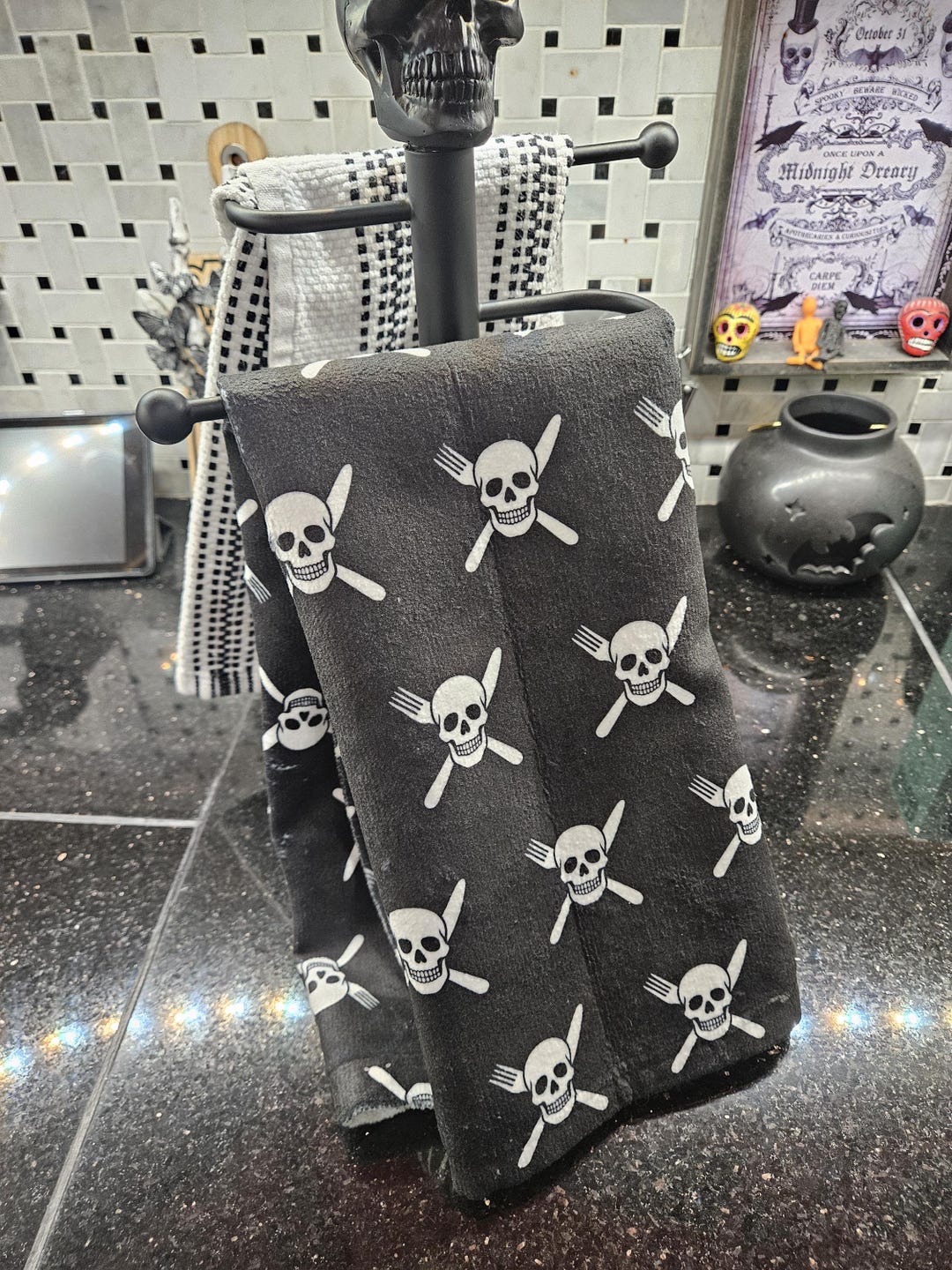 Skull & Cross-forks Hand Towel | Spooky Kitchen Home Decor - Etsy