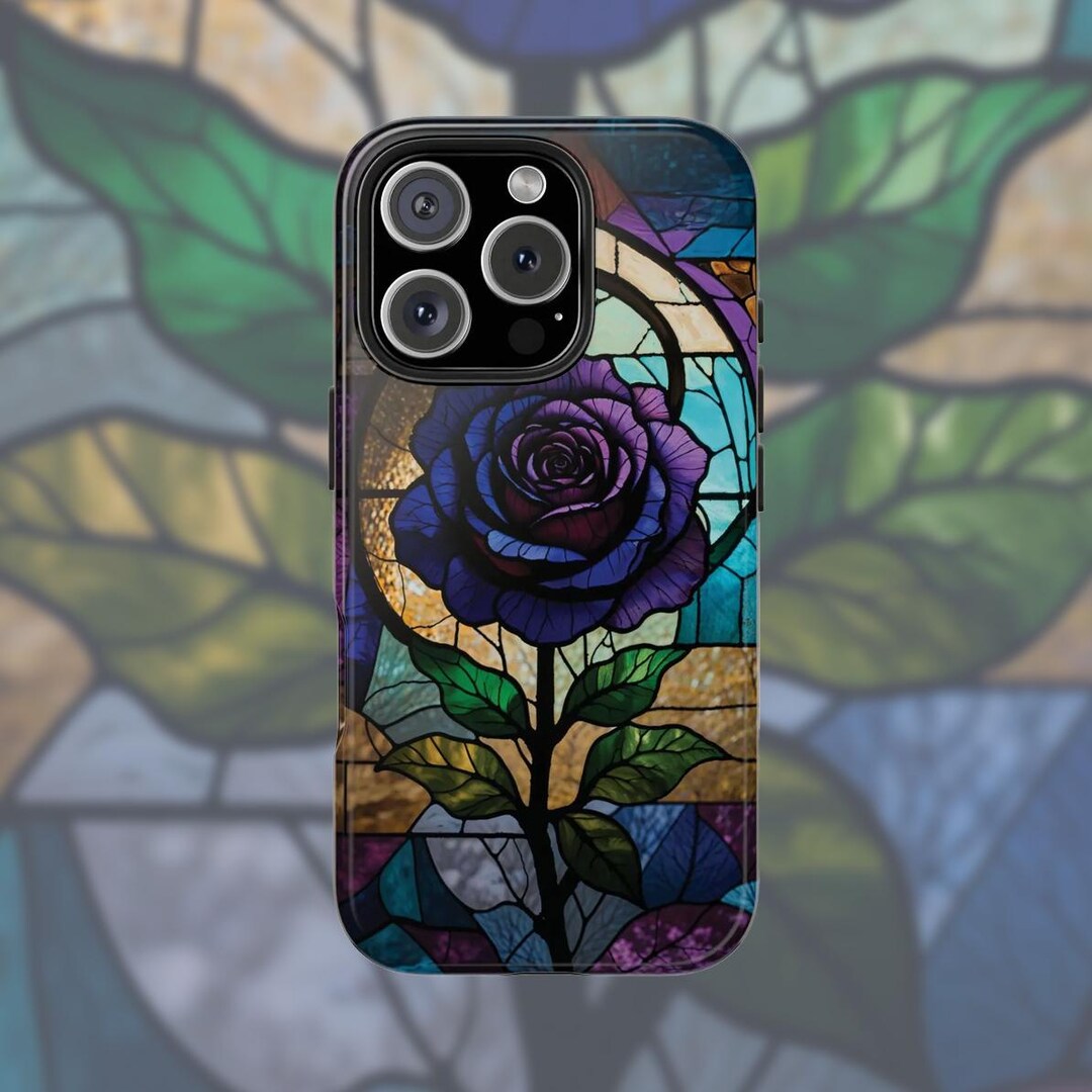 Gothic Black Rose Stained Glass Look Phone Case - Vibrant & Durable ...