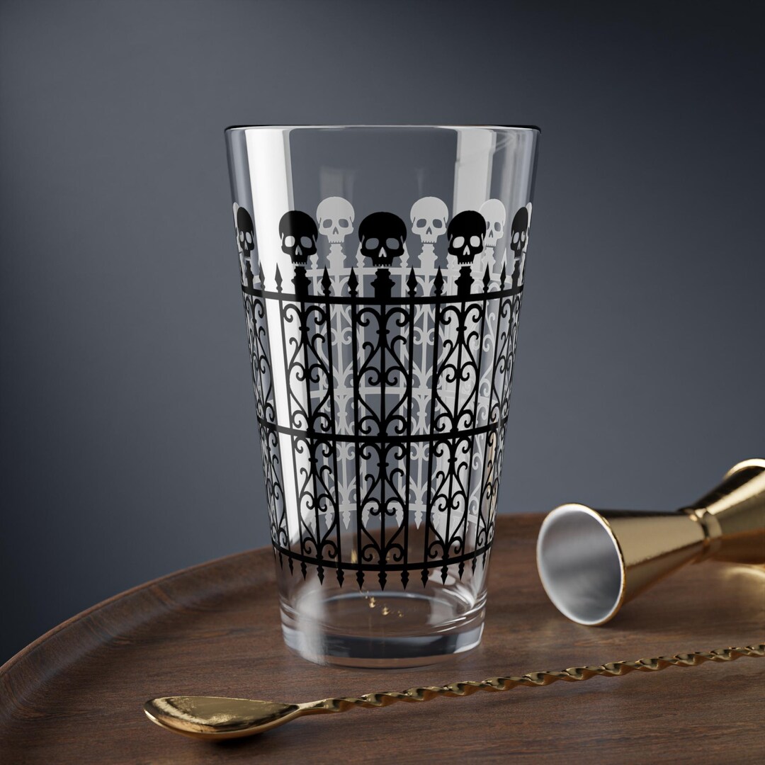 Gothic Skull Fence Mixing Glass - Unique 16oz Drinkware, Perfect for ...