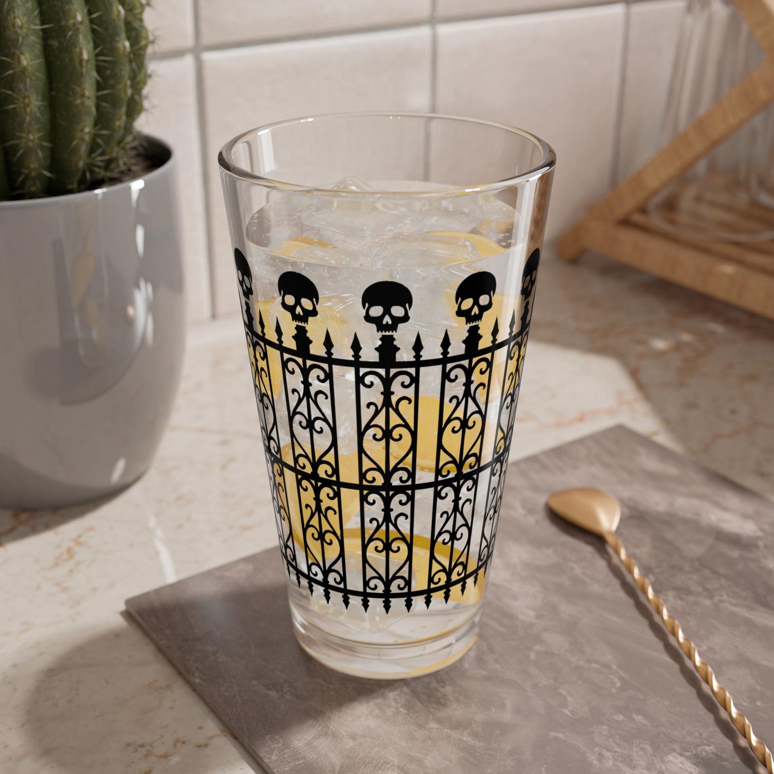 Gothic Skull Fence Mixing Glass - Unique 16oz Drinkware, Perfect for ...