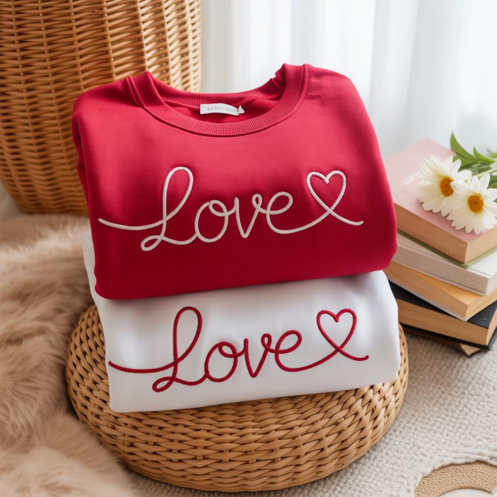 Embroidery Love Heart Sweatshirt, Valentine's Gift, Women's Apparel - Etsy
