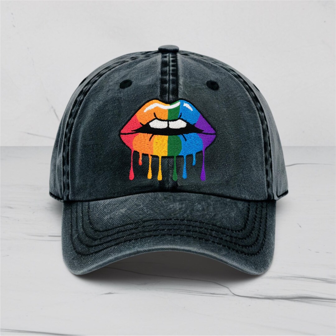 Embroidered Rainbow Pride Hat, Rainbow Lips Hat, Lips Hat, Lgbt Hat ...