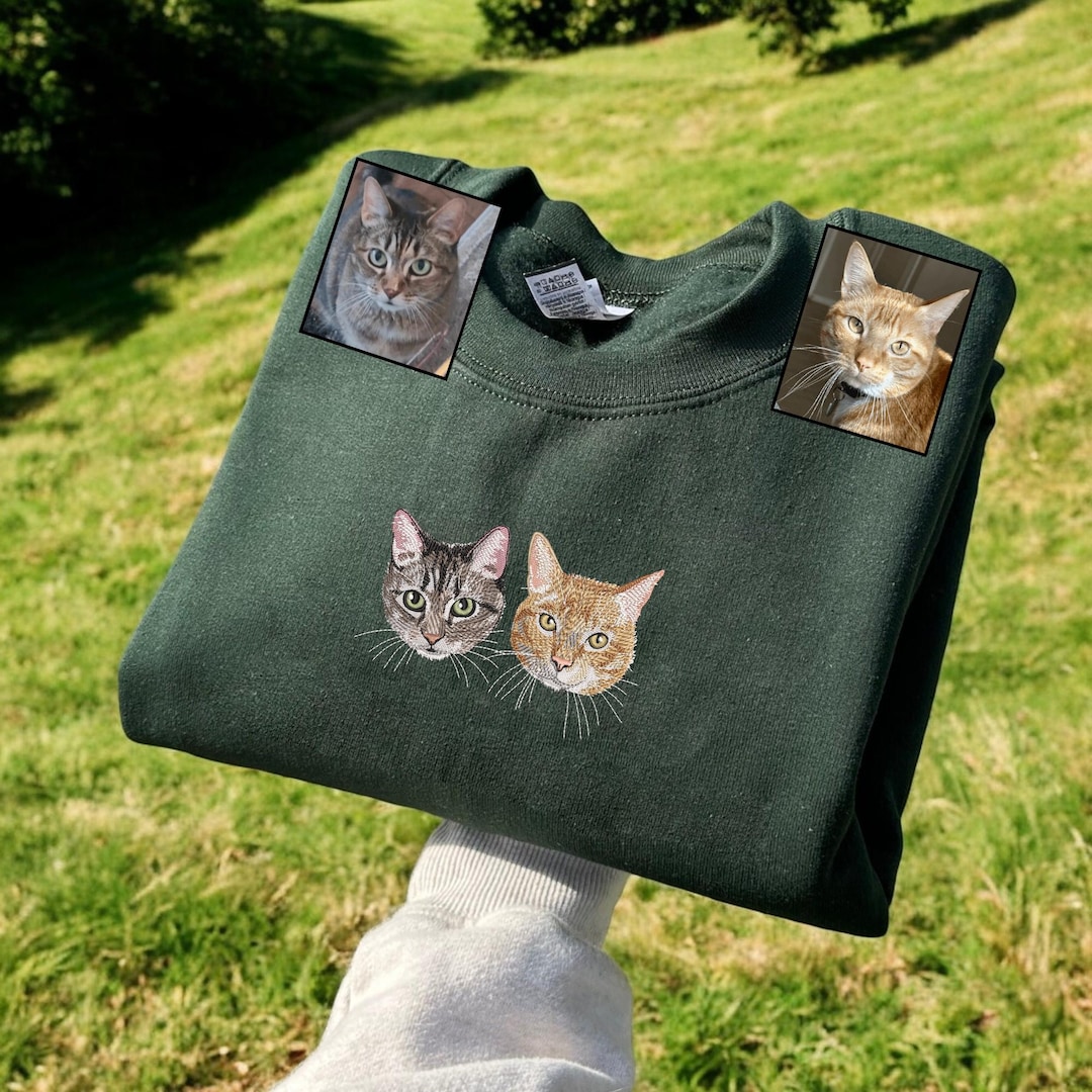 Custom Cat Embroidered Sweatshirt, Personalized Pet Portrait Hoodie - Etsy