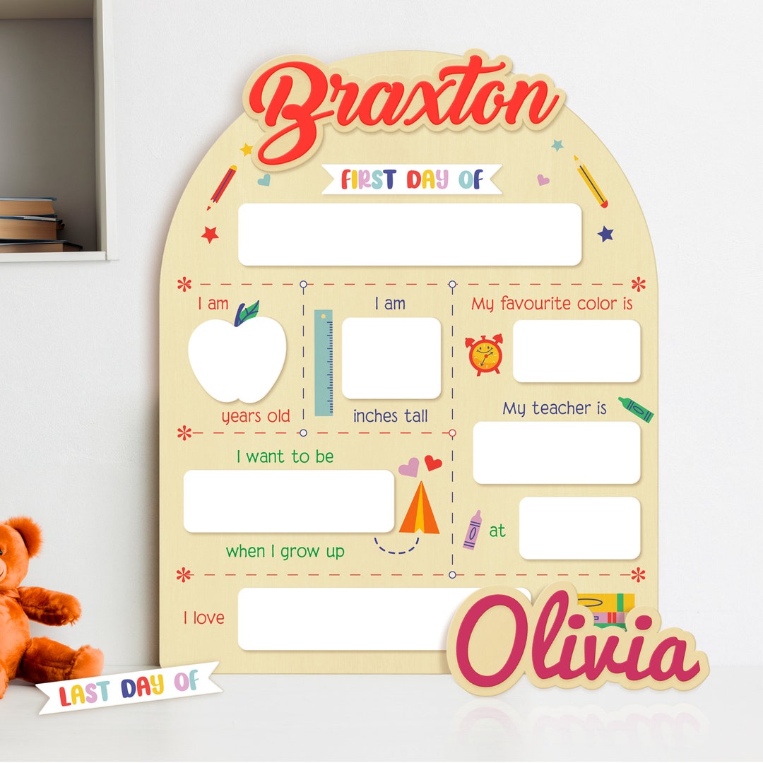 Personalized First Day School Sign, Back to School Sign, Kindergarten ...