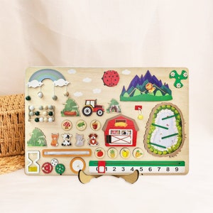 Farm Animals Baby Busy Board, Kids Wooden Name Puzzle, Baby Gift ...