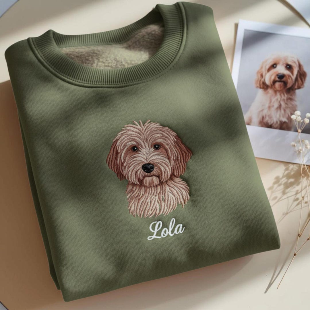 Embroidered Custom Pet Portrait Sweatshirt, Personalized Dog Cat ...