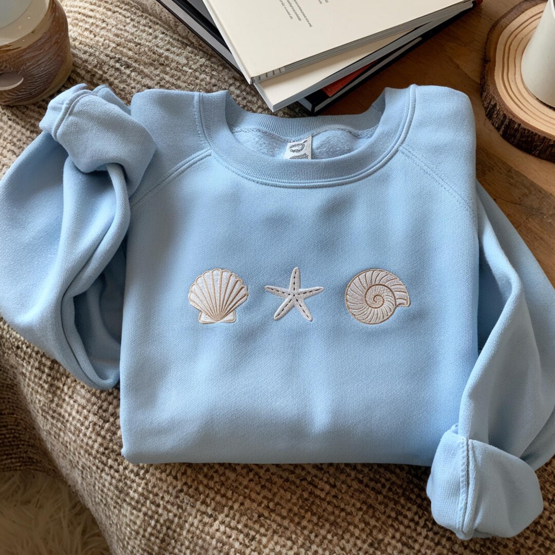 Seashell Embroidered Sweatshirt, Beach Lover Gift - Etsy
