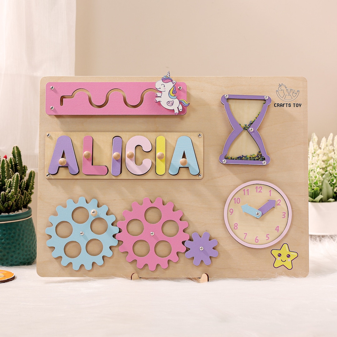 Custom Unicorn Baby Busy Board, Kids Wooden Name Puzzle, Personalized ...