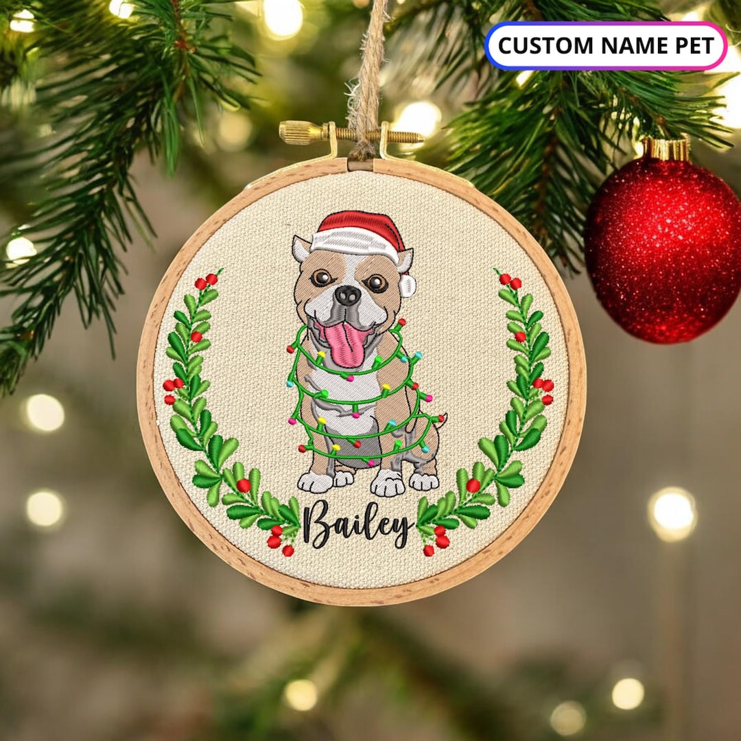 Embroidered Pit Bull Reindeer Christmas Ornament, Custom Dog Name - Etsy