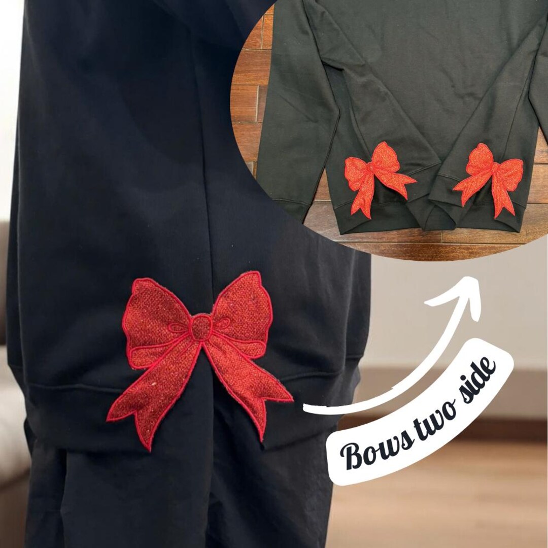 Embroidered Glitter Side Bow Appliqué Sweatshirt Design for Machine ...