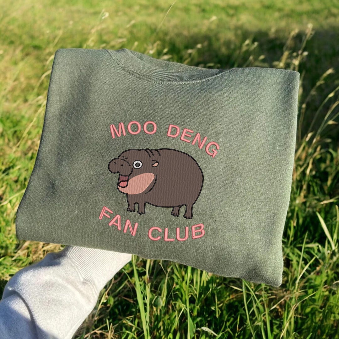 Embroidery Baby Pygmy Hippo Sweatshirt Embroidery Moo Deng Fan Club ...