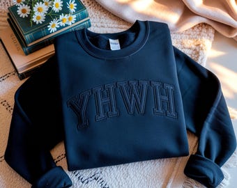 YHWH Embroidered Sweatshirt, Floral Christian Crewneck, Pink Faith ...