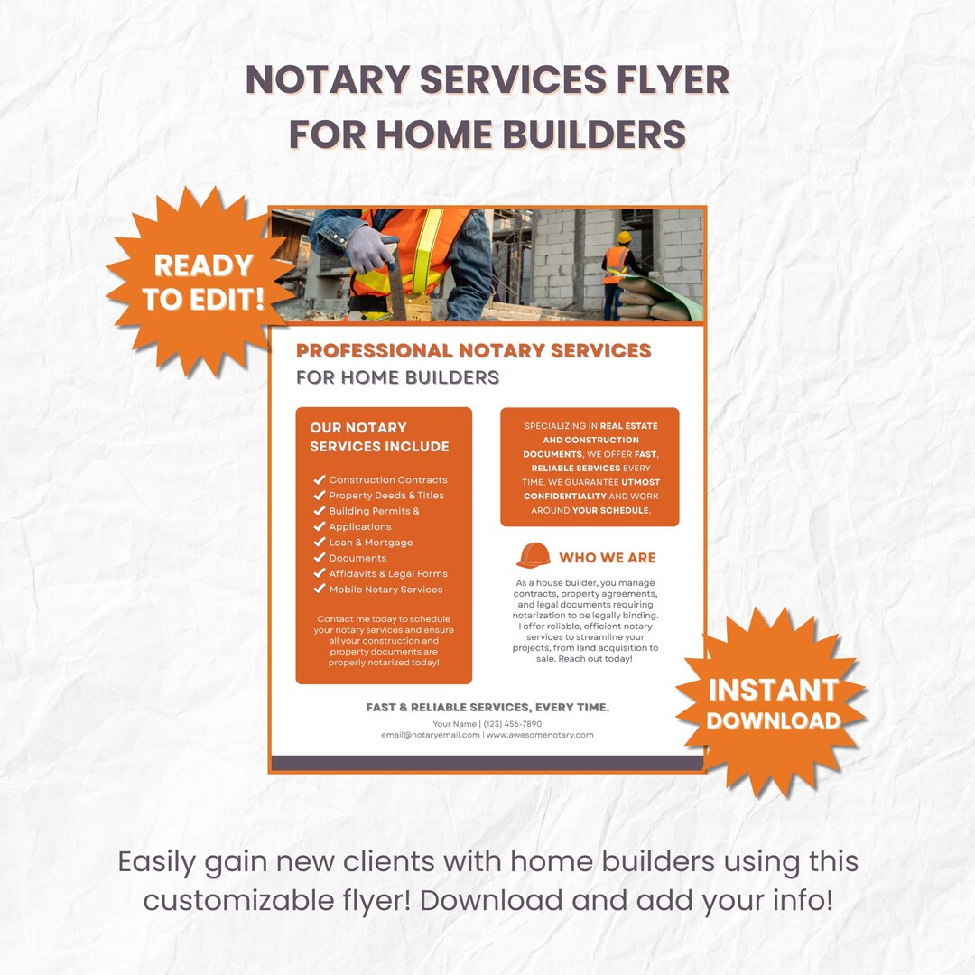 Notary Flyer Template for Builders & Contractors, Brandable Canva ...