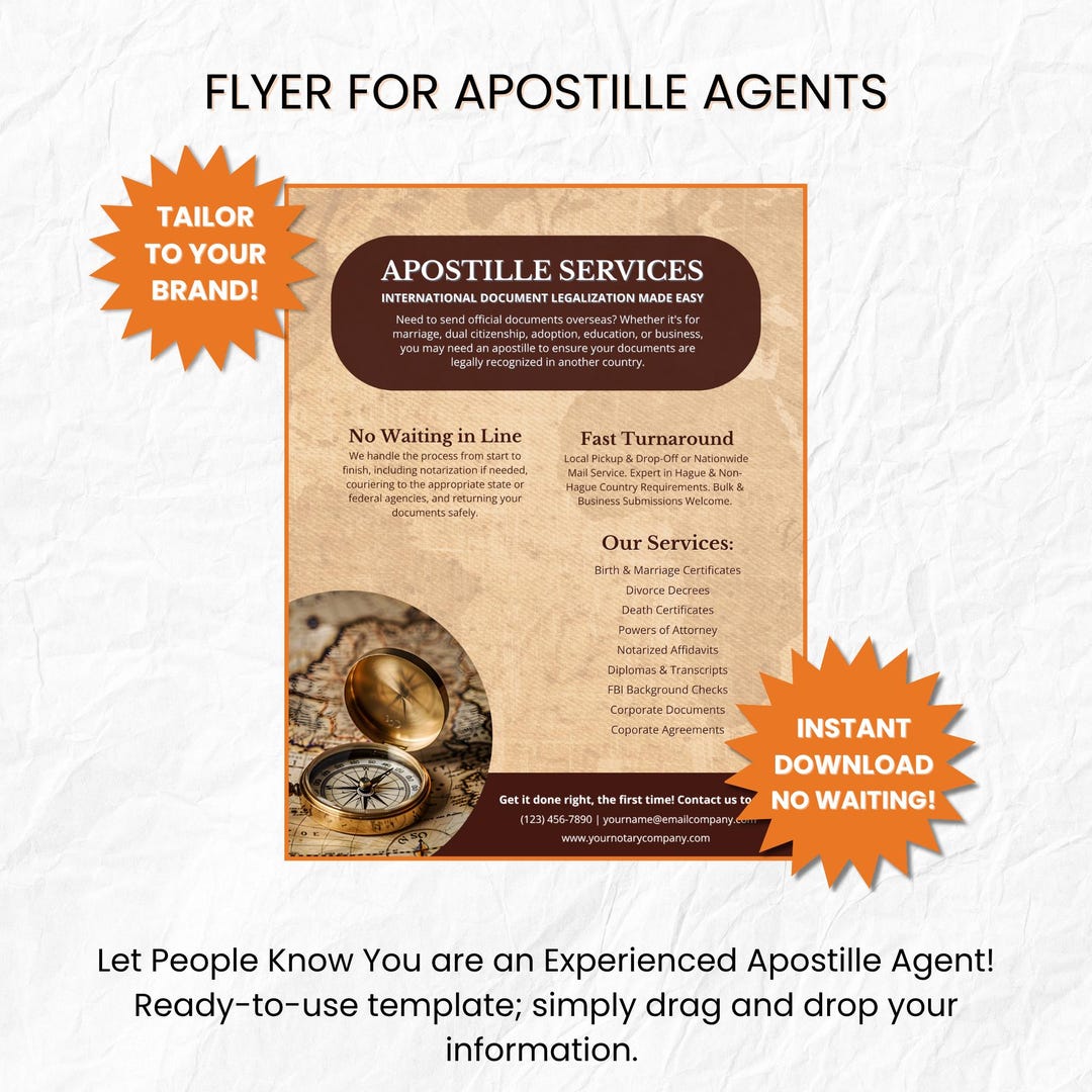 Apostille Services Flyer Template, Canva Editable, Digital Download ...