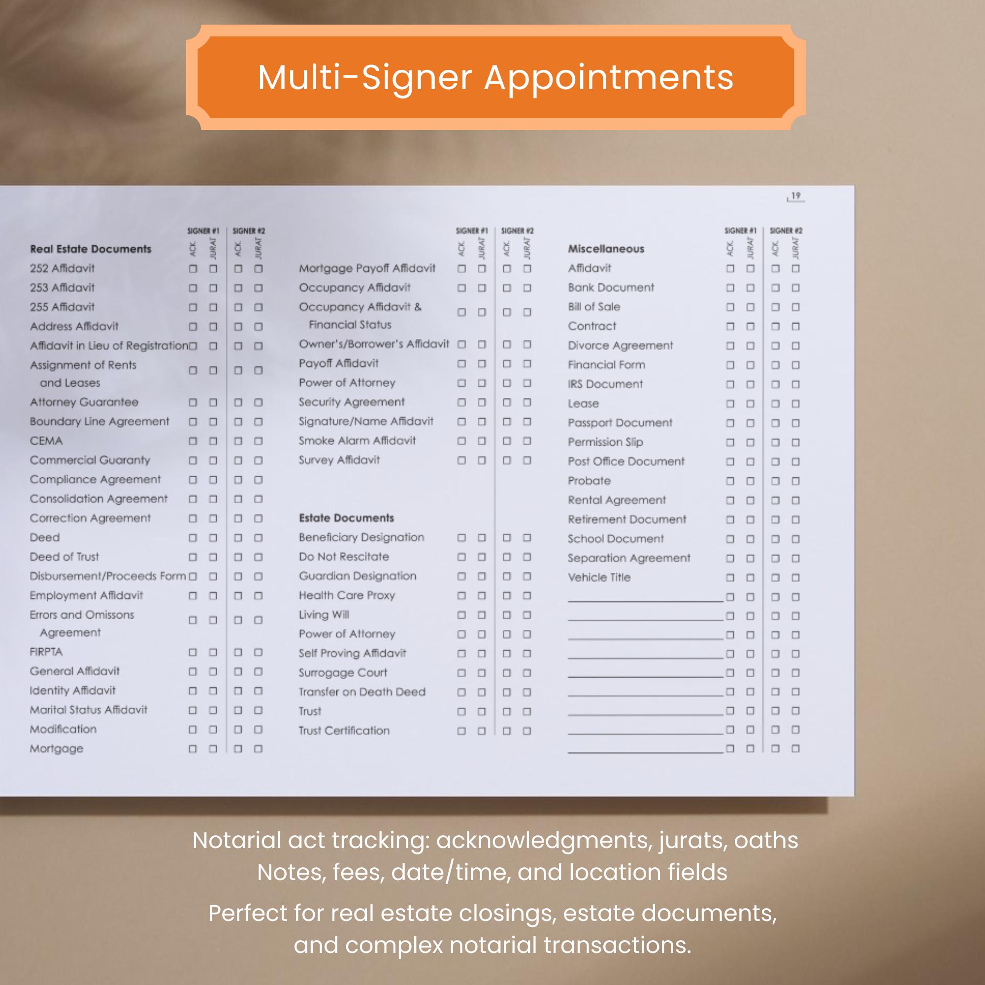 New York Notary Journal With Multiple Signers and Common Document List, Notary Log Book, Public ...