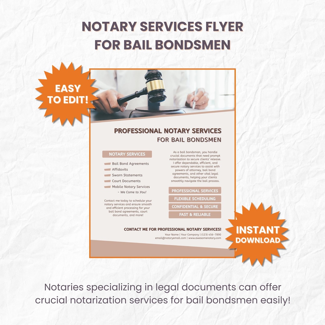 Notary Flyer Template for Bail Bondsmen, Brandable Canva Template ...