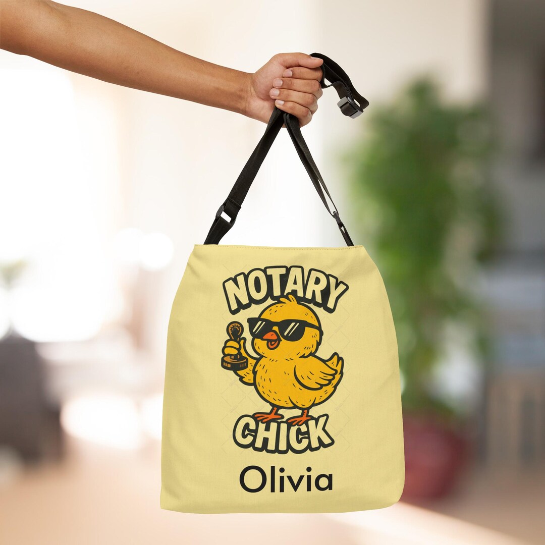 Personalized Notary Chick Adjustable Tote Bag, Cute Yellow Graphic Bag ...