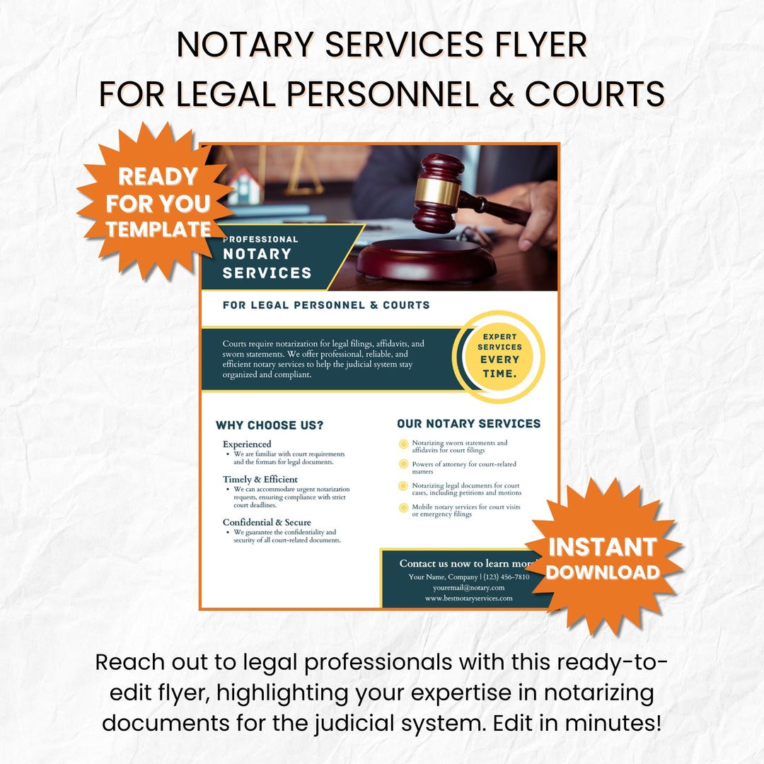Notary Flyer Template for Legal Personnel & Courts, Brandable Canva ...