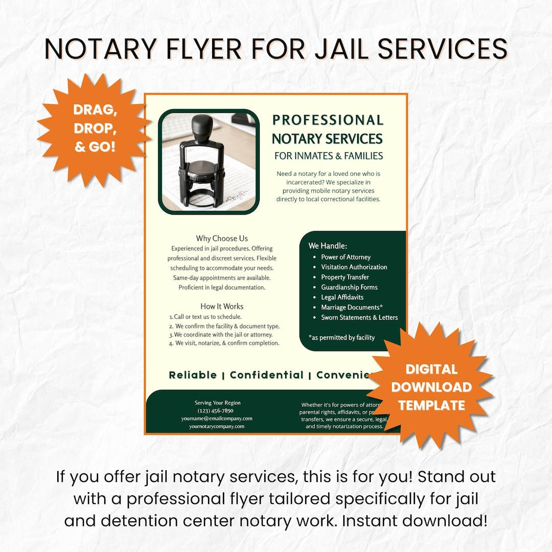Brandable Jail Notary Services Flyer, Canva Template for Notaries ...