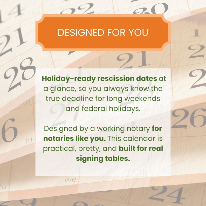 2026 Rescission Calendar for Notaries, Notary Signing Agents, Loan ...