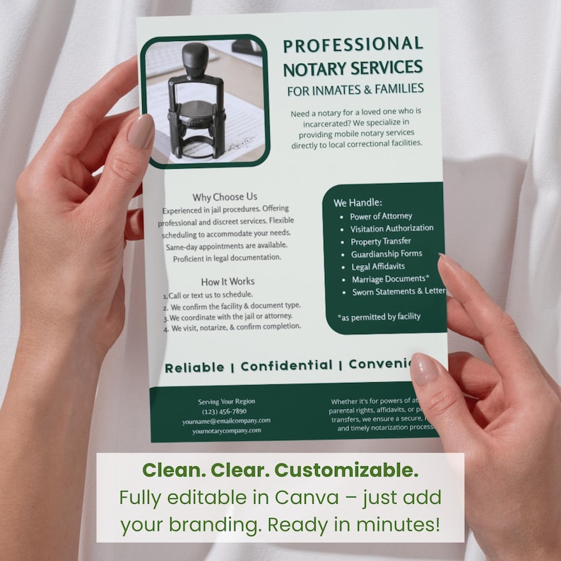 Brandable Jail Notary Services Flyer, Canva Template for Notaries ...