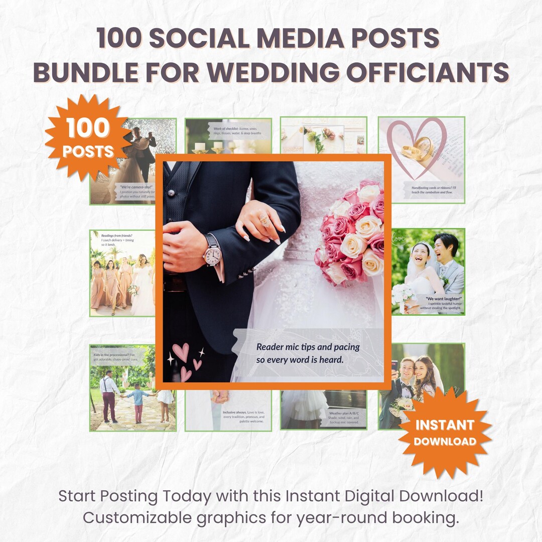 100 Wedding Officiant Social Media Posts, Editable Canva Templates ...