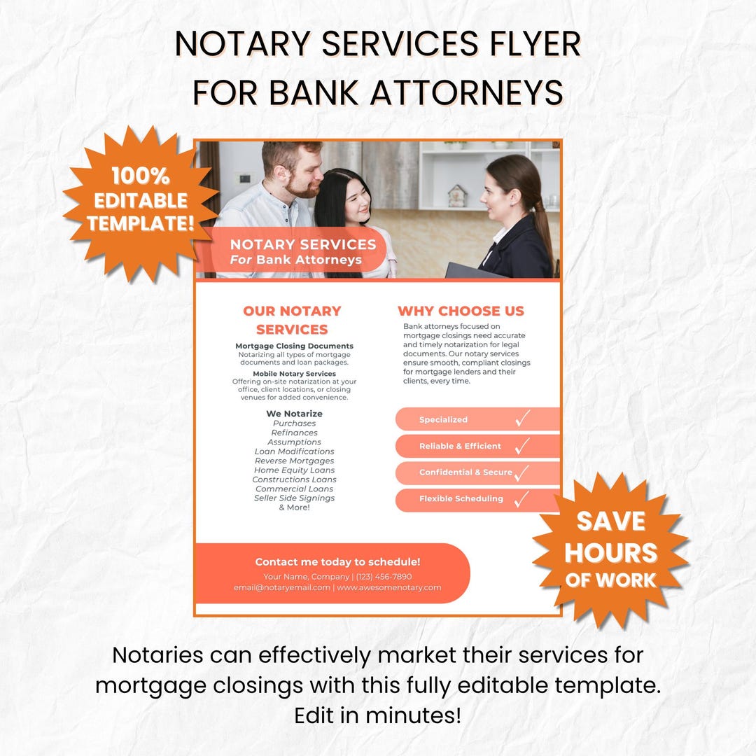 Notary Flyer Template for Bank Attorneys, Brandable Canva Template ...