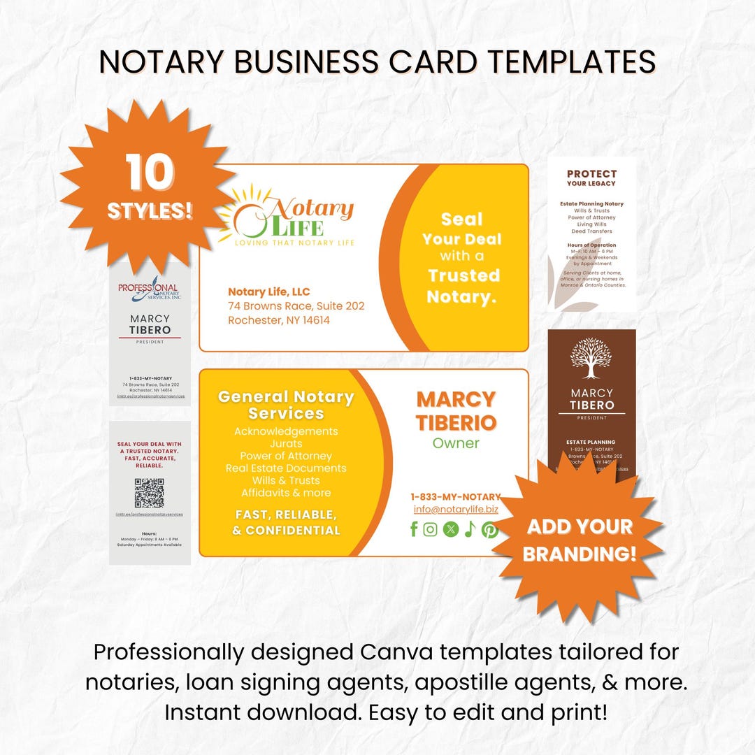 Customizable Notary Business Card Templates, Free Canva Template ...