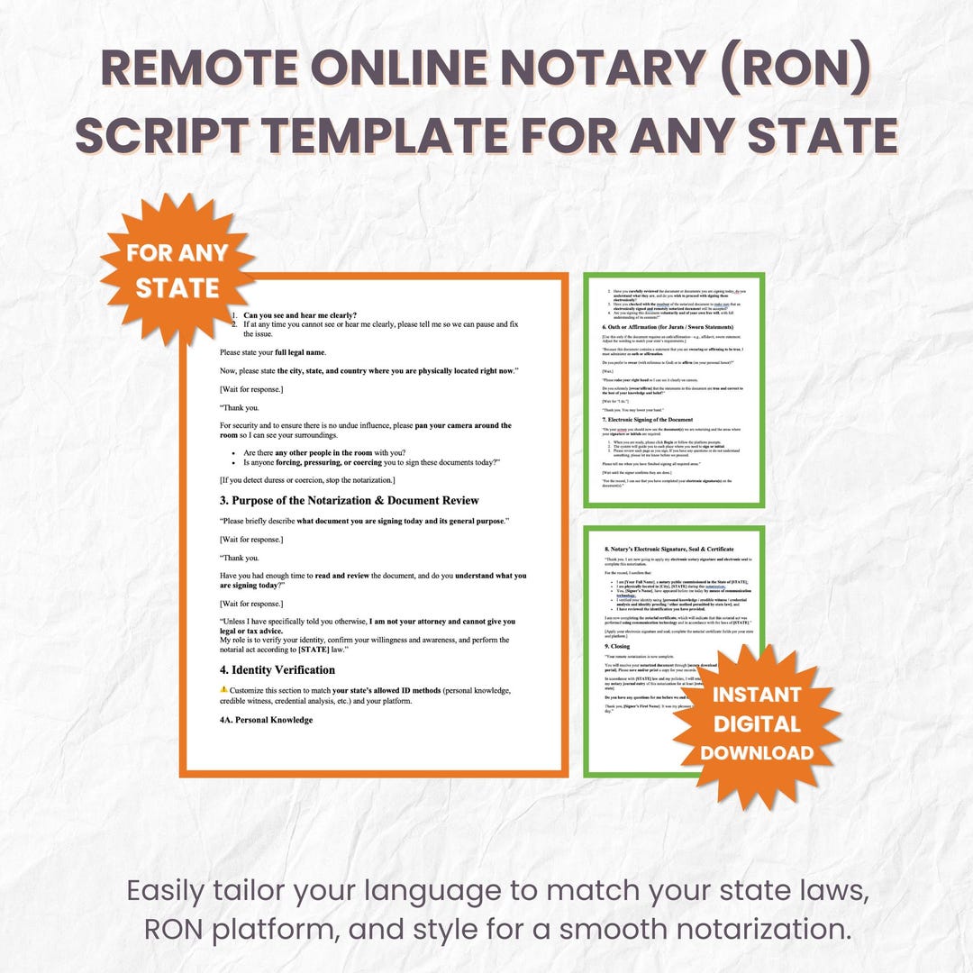 Remote Online Notarization Script PDF, Any-state RON Sample Script ...