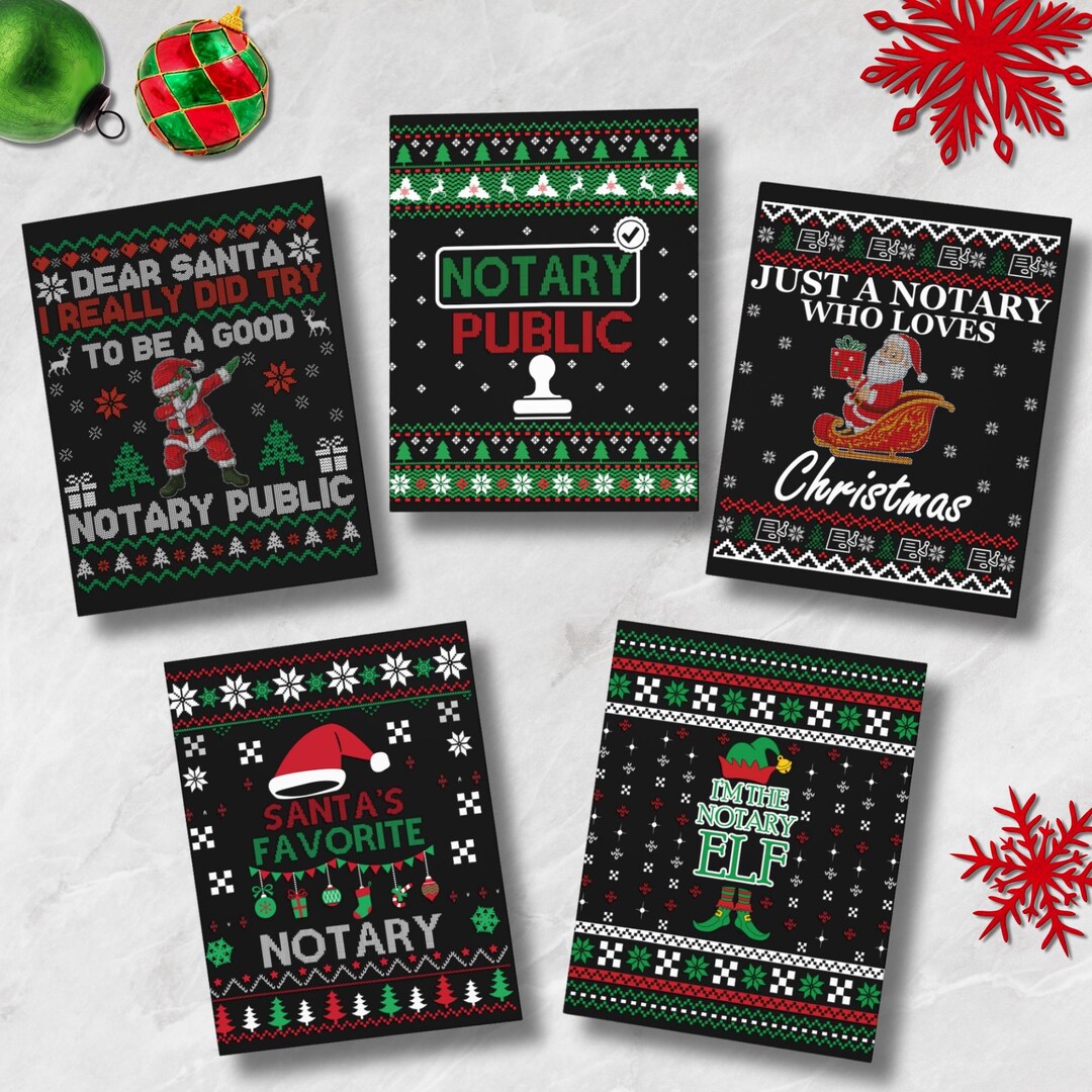 Set of 5 Notary Christmas Cards, Funny Holiday Greeting Cards for ...