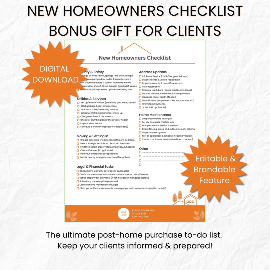 Homeowners Custom Branded Checklist - Marketing for Notaries, Real ...