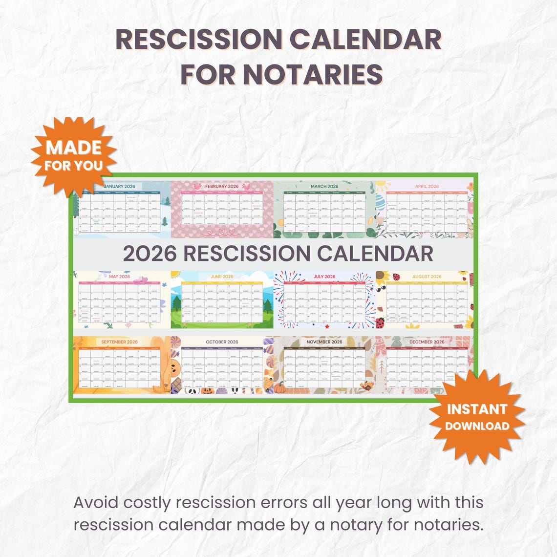 2026 Rescission Calendar for Notaries, Notary Signing Agents, Loan ...
