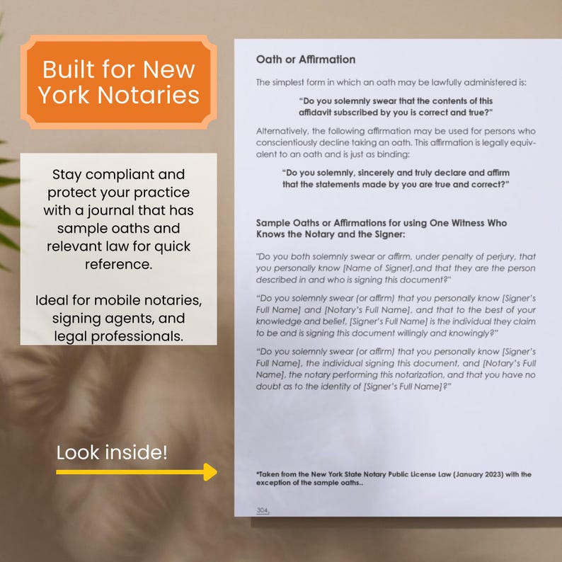 New York Notary Journal With Common Document List, Notary Public Log ...