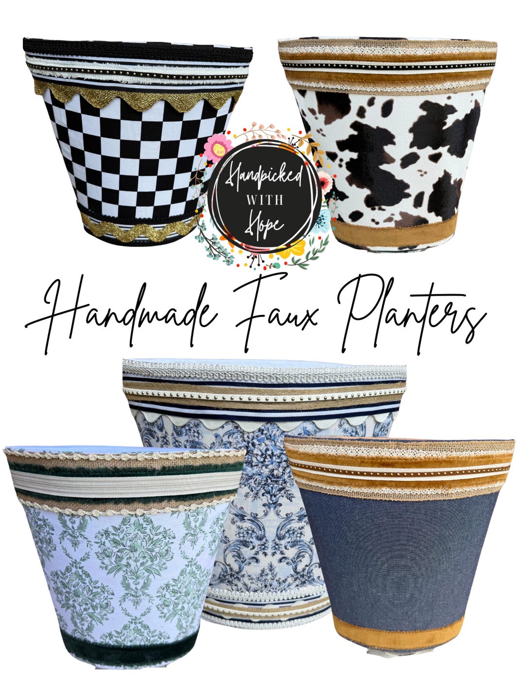 Handmade Fabric Faux Planter, Flat Back Planter Pot for Decor or Wreath ...