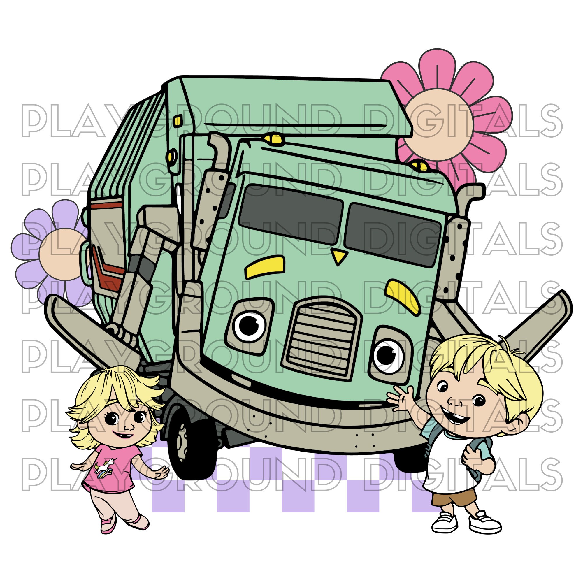 Trash Truck Floral Retro Character Art - Digital Download - High ...