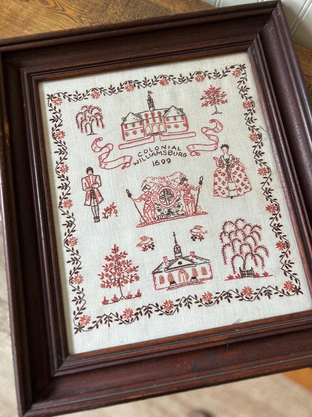 Vintage Colonial Williamsburg Cross-stitch in Lovely Wooden Frame - Etsy