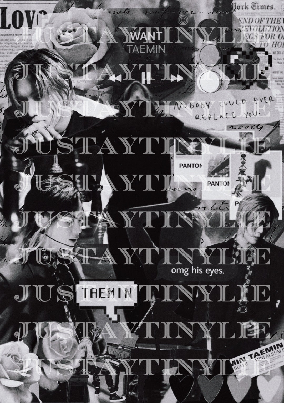TAEMIN Printable Black & White A5 K-pop - Etsy